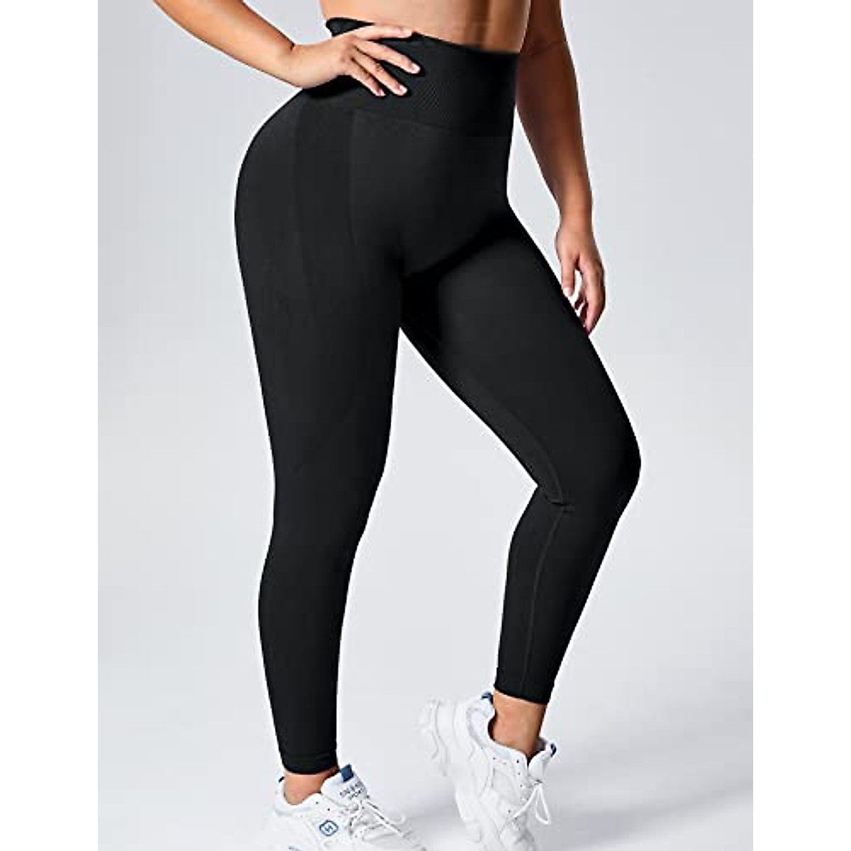 YEOREO Women High Waist Workout Gym Smile Contour Seamless Leggings Yoga Pants Tights Black M
