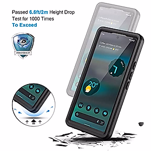 Lanhiem Pixel 6a Case, IP68 Waterproof Dustproof Shockproof Case with Built-in Screen Protector, Full Body Rugged Protective Cover for Google Pixel 6a 5G, Black/Clear
