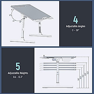 Laptop Bed Tray Desk, Adjustable PVC Leather Bed Table 2 Drawer, Portable Laptop Lap Desk with Foldable Legs for Bed Sofa Couch Floor, Supplies for Online Working, Study