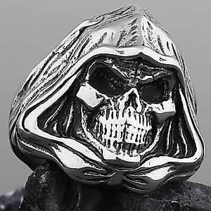 Jude Jewelers Retro Vintage Stainless Steel Death Skull Gothic Punk Party Biker Halloween Holiday Hiphop Ring (Silver, 6)