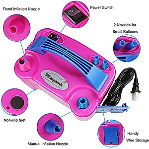 Balloon Pump, Electric Balloon Pump,Portable Dual Nozzles Electric Balloon Air Pump 110V 600W , Electric Balloon Inflator with Tying Tool, Flower Clips, Tape Strips, Dot Glues for Party Decoration