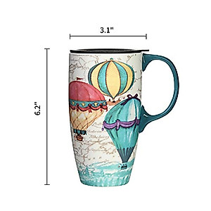 TZSSP Coffee Ceramic Mug Porcelain Latte Tea Cup With Lid 17oz. Balloon