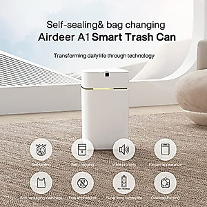 Airdeer Automatic Trash Can, 4 Gallon Self Sealing and Self-Changing Smart Trash Can, Motion Sensor, Touchless Garbage can with lid for Kitchen Bathroom Office, 6 Refill Bag Rings(Golden line)