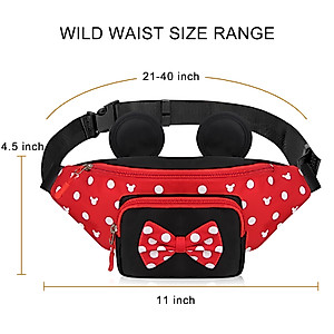 Cute Fanny Pack for Girls Kids Travel Waist Pack Bowknot Polka Dot Mini Mouse Fanny Packs Teen Girls Cartoon Belt Bag Hiking Bum Bags Outdoor Waist Bag with Mouse Ears
