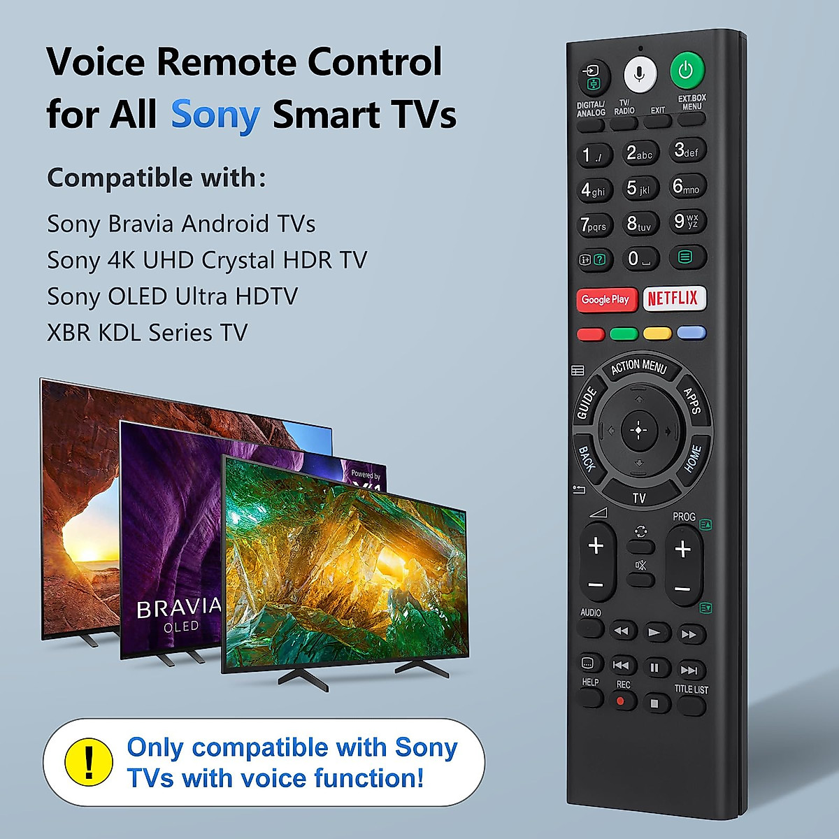 Voice Replacement Remote for Sony-TVs and Bravia-TVs，for All Sony 4K UHD LED LCD HD Smart TVs