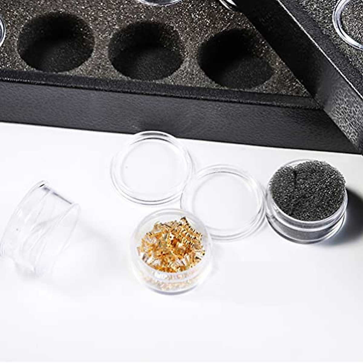 KALLORY Diamonds for Nails Clear Plastic Round Storage Box 50 Grids Craft Gem Beads Display Storage Case Jewelry Organizer Container for Nail Glitter Rhinestone Crystal Accessories Black