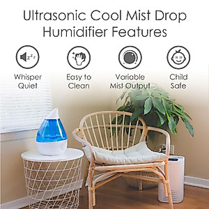 Crane Ultrasonic Humidifiers for Bedroom and Office, 1 Gallon Cool Mist Air Humidifier for Large Room and Home, Humidifier Filters Optional, Blue and White