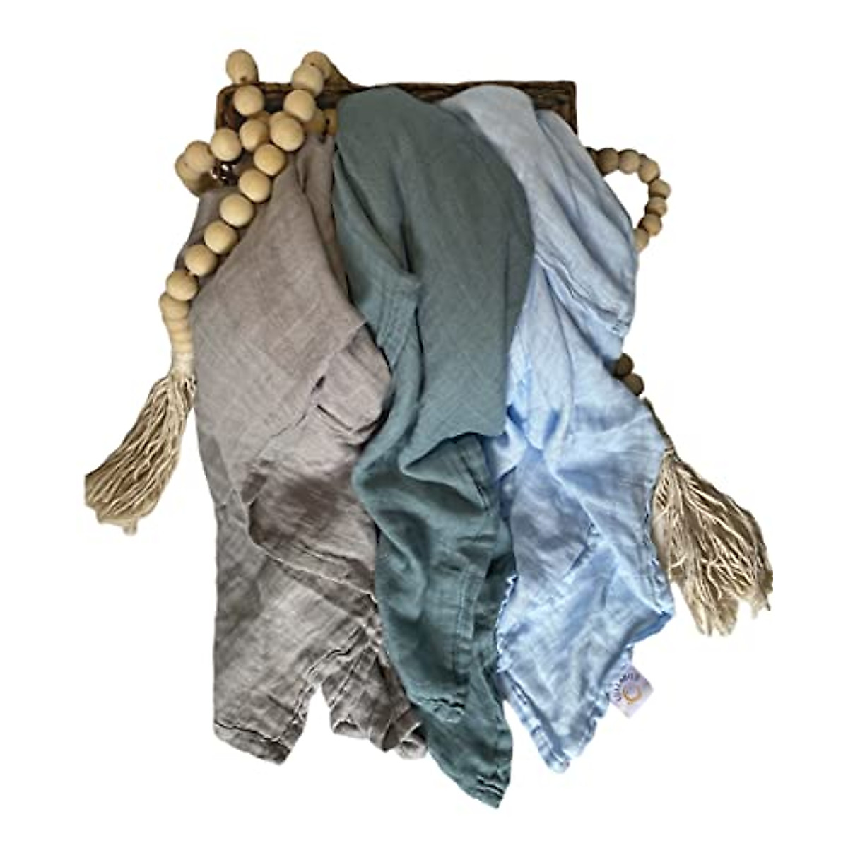 LULLABIES Organic Muslin Swaddle Blankets, Soft Solid Earth Tones 3 Pack Baby Swaddle Blankets Muslin Receiving Blanket Wrap, Large 47 x 47 inches, Solid Color Baby Swaddling (Ocean Waves)