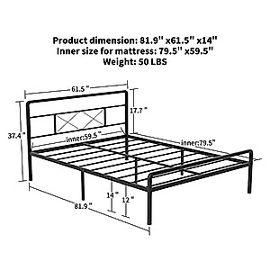 AMOBRO Queen Bed Frame with Headboard and Footboard,14 Inch Heavy Duty Metal Platform Beds Frames Easy Assembly Steel Slats Support No Box Spring Needed Non-Slip