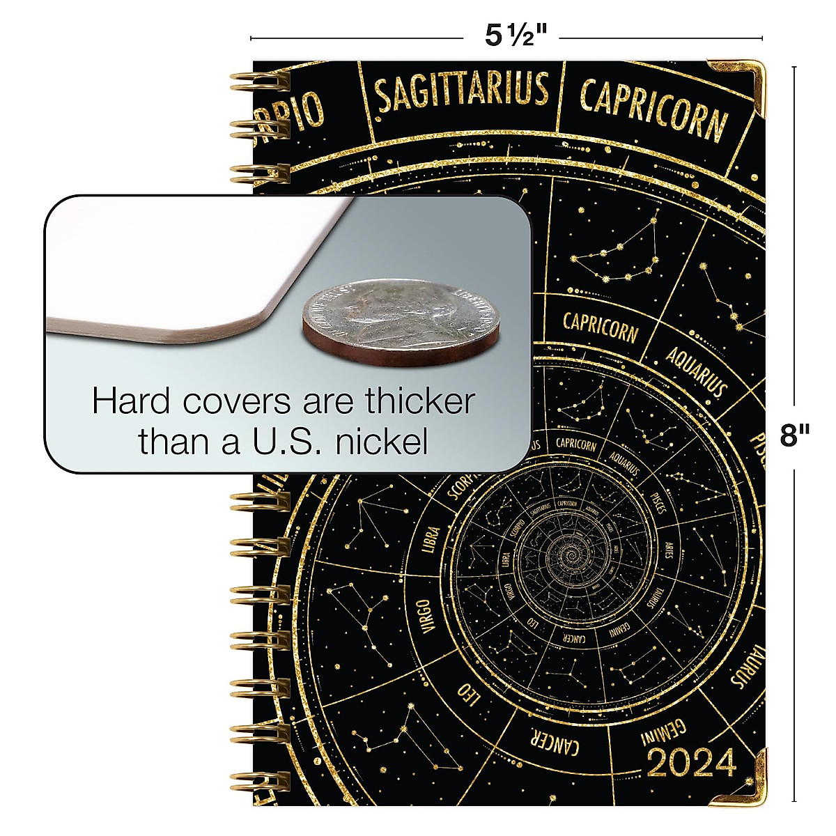 HARDCOVER 2024 Planner: (November 2023 Through December 2024) 5.5"x8" Daily Weekly Monthly Planner Yearly Agenda. Bookmark, Pocket Folder and Sticky Note Set (Zodiac)