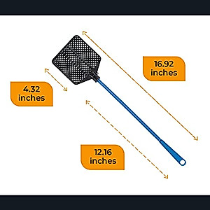 OFXDD Rubber Fly Swatter, Long Fly Swatter Pack, Fly Swatter Heavy Duty, Blue and Red Colors (3 Pack)