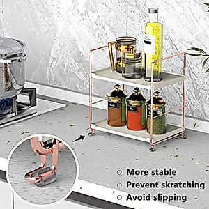 kaileyouxiangongsi Plastic/Metal Freestanding Stackable Organizer Shelf,Bathroom Countertop Storage Shelf Cosmetic Organizer Holder Kitchen Spice Rack,2-Tier Standing Rack (Rose Gold)