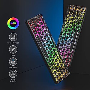 Ussixchare Retro Typewriter Mechanical Keyboard 60 Percent Gaming Keyboard RGB Backlit 68 Keys Punk Keyboard Wired with Blue Switch, Round Keycaps for Windows/Mac/PS4/PS5/Xbox
