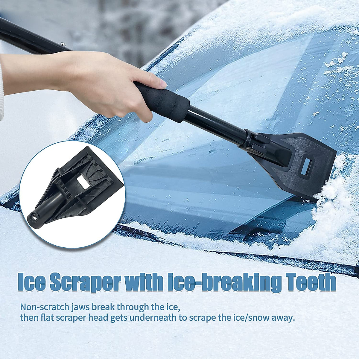 Sutekus Snow Brush Kit Includes Snow Shovel, Ice Scraper, Snow Brush and Car Windshield Snow Cover for Auto Cars SUV Trucks (Black)