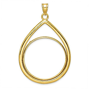 Roy Rose Jewelry Gold Coin Bezel Pendant Mounting in 14ky Polished Lightweight Tear Drop Prong 32.0mm Coin Bezel Pendant