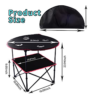 WONGPERG Portable Canvas Table Camping Table, Travel Folding Table with Cup Holder, Portable Canvas Table Picnic Travel Folding Table Camping Table with 4 Mesh Cup Holders Convenient Carry Case