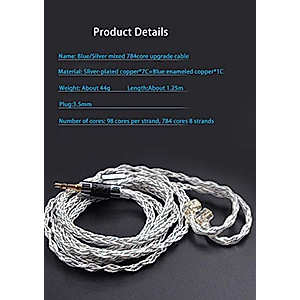 FAAEAL KZ ZSN ZS10 PRO Upgrade Earphone Cable,8 Core Cable Silver Blue Hybrid 784 Cores Silver Plated Upgrade Cable,Dedicated Cable 2Pin 0.75mm Replacement Headphone Wire for KZ ZSX Zax ZSN PRO