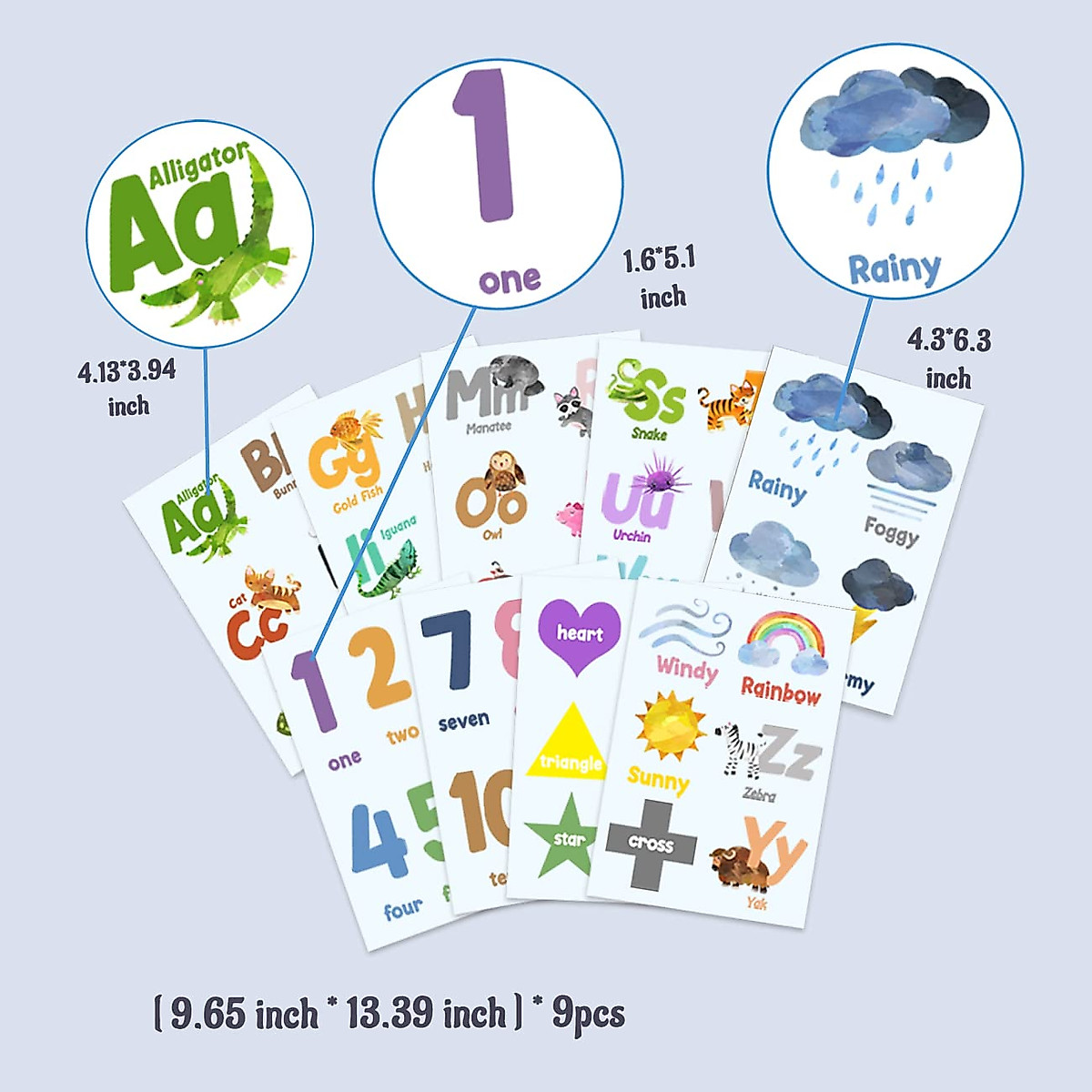 Alphabets Stickers Wall Decals Peel and Stick for Kids Classroom Playroom Decor, Transparent Design Preschool Educational Animals Weather ABC Alphabets Numbers Learning Wall Stickers for Toddler Kids