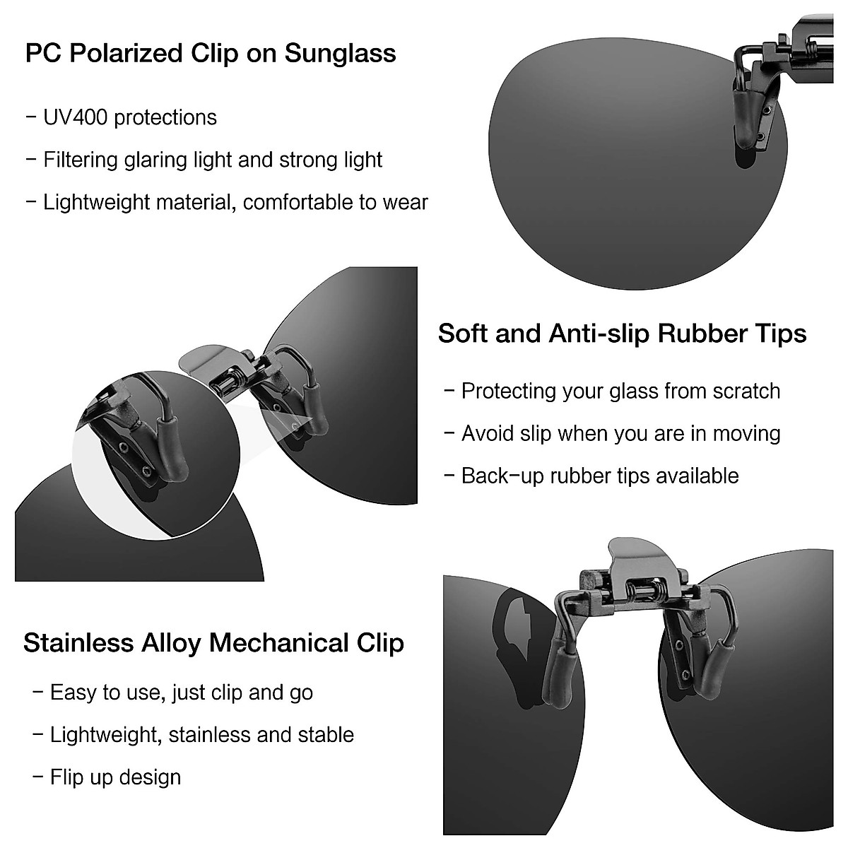 SPLAKS Round Clip-on Sunglasses Unisex Polarized Frameless Flip Up Glasses