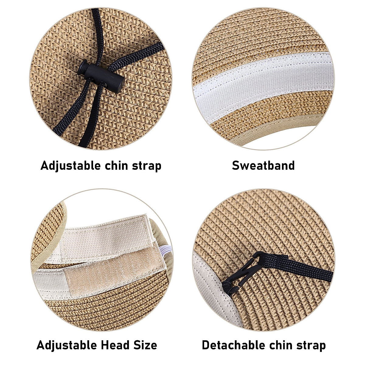 Beach Hats for Women Foldable Womens Visor Sun Hat Womens Wide Brim Hats for Women Fashionable Hats with Ponytail Hole On Top UV Protection Fishing Hat, Natural