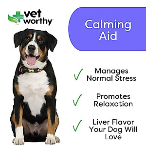 Vet Worthy Calming Aid Dog Soft Chew - Flavored Chewable Treats for Dogs to Manage Normal Stress - Dog Calming Chews for Storm Anxiety, Grooming, and Fireworks - Poultry Flavored, 45-Count