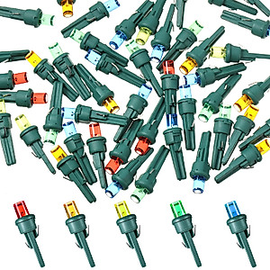 Honoson 48 Count 5 mm LED Christmas Replacement Bulbs Bulk Wide Angle Christmas Light Bulb Xmas Tree String Light Replacement Bulb Festival Light Decoration (Green Base with Multicolor Bulb)