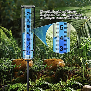 Richene Rain Gauge Upgrade, 7" Freeze-Proof Glass Rain Gauge Outdoor, Large Clear Numbers and Adjustable Height - Stylish and Practical Rain Measuring Tool for Garden, Lawn, Patio, and Farm Use