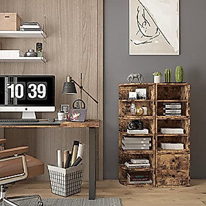 FUSUNBAO Magic DIY Cube Storage Organizer Stackable Cubles for Corner Bookshelf -Home Books Clothes Toy -Modular Cubby Storage System -Office Cubical -Bookcase (Antique Brown, Curved Shape Cube)