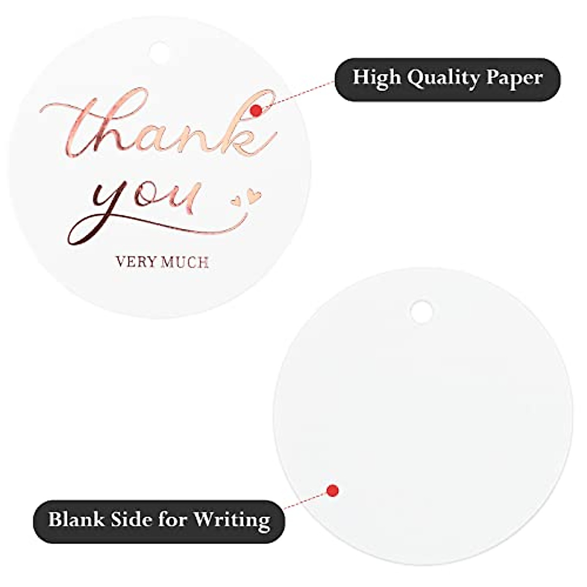 jijAcraft 100Psc Thank You Gift Tags with String,Thank You Tags,Rose Gold Foil Round Tags,Personalized Favor Tags,White Paper Tags for Wedding,Birthday,Baby Shower,Thank You Very Much Gift Tags
