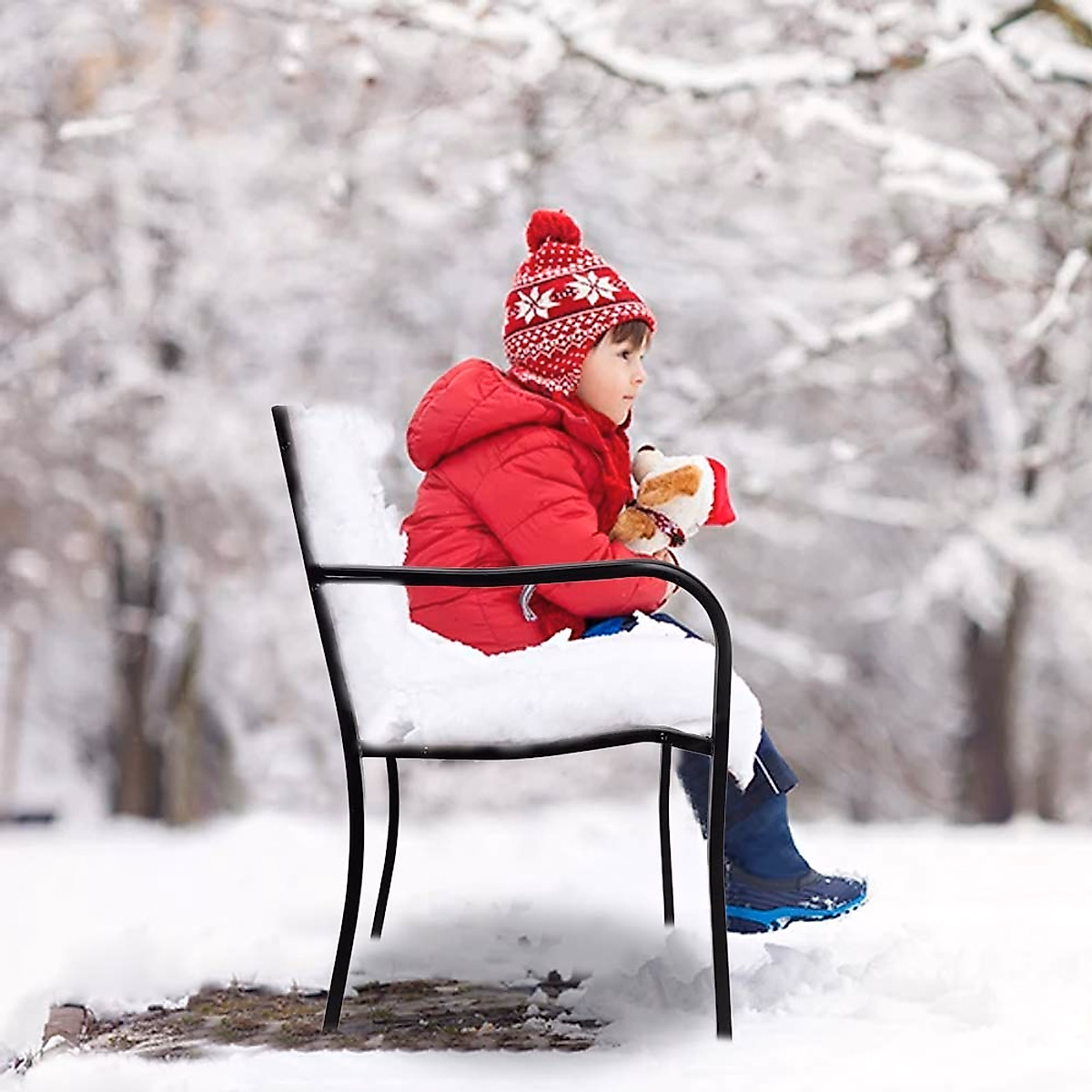 500 Lb Heavy Duty & Durable 2-3 People Comfortable Seat Patio Garden Bench Park Yard Outdoor Furniture Solid Anti-Rust Steel Frame Porch Chair Seat for Garden, Park, Deck, Porch, Backyard or Pools