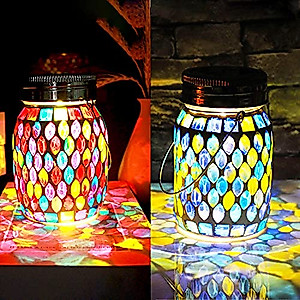 2 Pack Solar Outdoor Mosaic Lantern,Solar Lights Outdoor Hanging Lanterns Rechargeable Waterproof Table lamp Mosaic Night Light for Garden, Patio, Party, Yard, Outdoor/Indoor Decorations