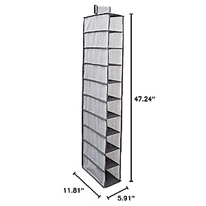 Simplify 10 Shelf Shoe Organizer | Dimensions : 5.91" D x 11.81" W x 47.24" H | Storage Velcro | Foldable | Closet Organization | Grey