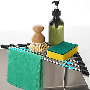 Tomorotec 17.7" x 15.5" Roll Up Foldable Dish Drying Rack, Rollable Dish Racks Multipurpose Anti-Corrosion 304 Stainless Steel Over Sink Kitchen Drainer Rack for Cups Fruits Vegetables (Green)