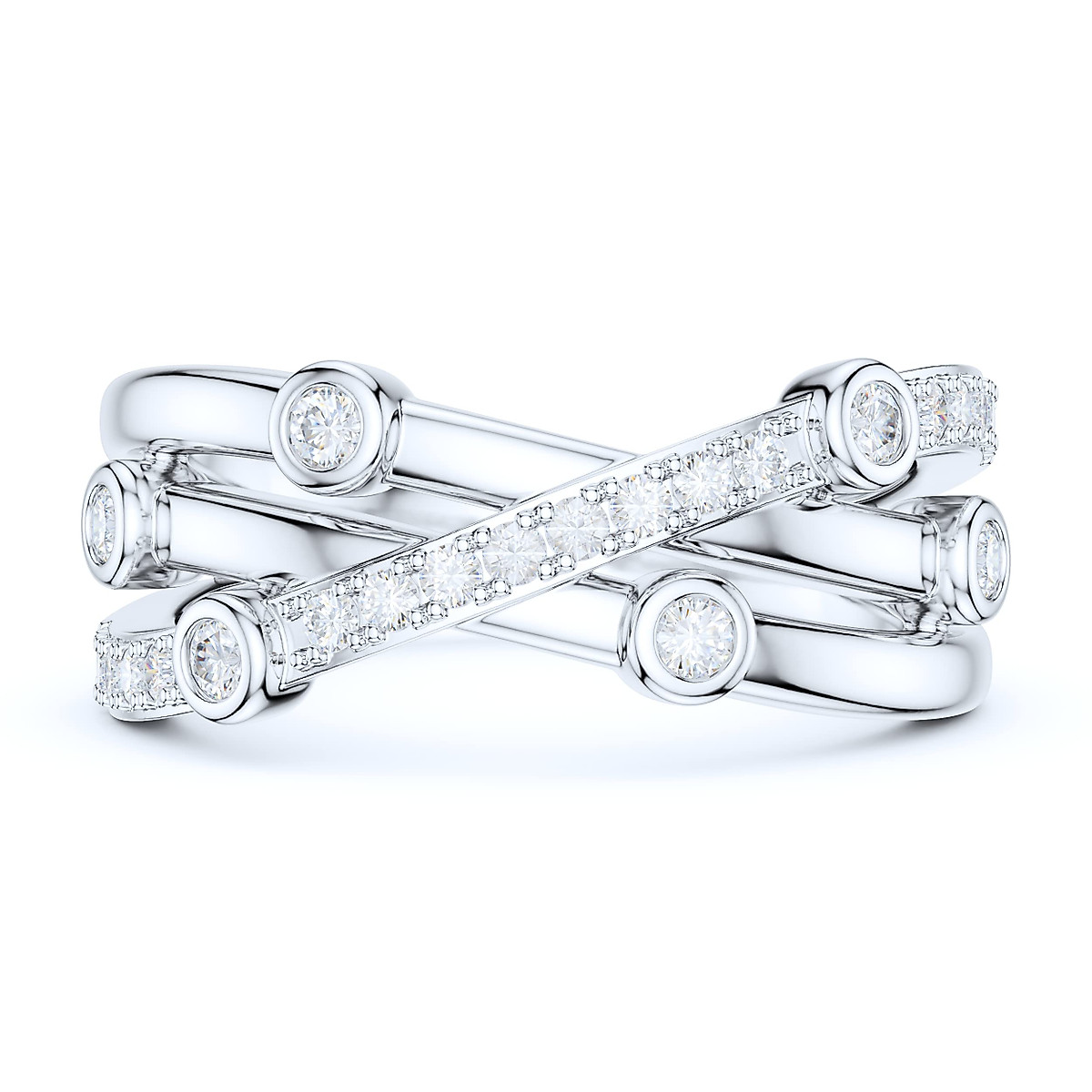 PRSTANI Sterling Silver Criss Cross Bubble Cocktail Simulated Round Brilliant Diamond Ring Wedding Band For Women (6.5)