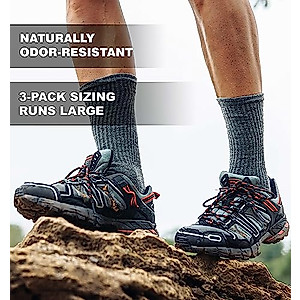 Merino.tech Merino Wool Socks for Women And Men - 85% Merino Wool Hiking Socks Crew Style (Multicolor: Brown, Dark Green, Red, 9-12)