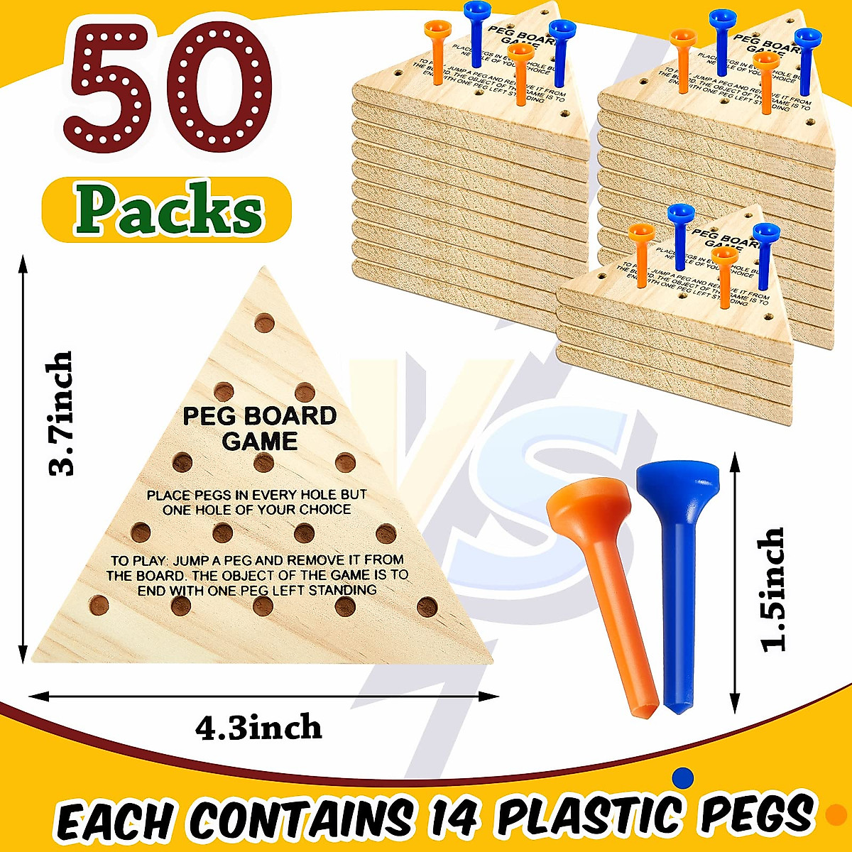 Zhanmai 50 Pack Wooden Peg Games Bulk Triangle Wooden Board Games Triangle Game Wooden Triangle Board Games Family Travel Games Fun Triangle Puzzle Wooden Strategy Toy for Adults Teens