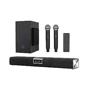 Phasetech Soundbar with 2 Wireless Microphones 2.1CH Bluetooth Sound Bar with Subwoofer, Karaoke Machine with Vocal Elimination, Sound Modification, Ambient Special Sound for Home Theater Audio