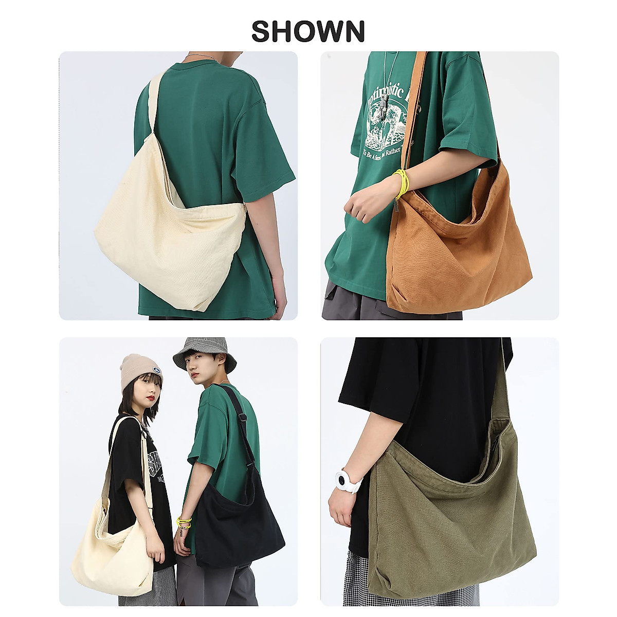 BASICPOWER Canvas Messenger Bag, Hobo Crossbody Shoulder Large Tote Bags Lightweight for Women and Men, Army Green