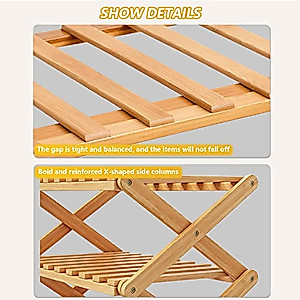 SAISN 5 Tier Wooden Shoe Rack Bamboo Shoes Storage Shelf Stackable Shoe Organizer Racks Multifunctional Free Standing Shoe Shelf Free Installation Foldable Shoe Stand for Entryway Hallway (Natural)