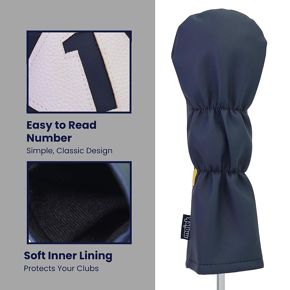 Majek Retro Golf Headcovers Blue White and Yellow Vintage Leather Style 1 & 5 Driver Fairway Head Cover Fits 460cc Drivers Classic Look