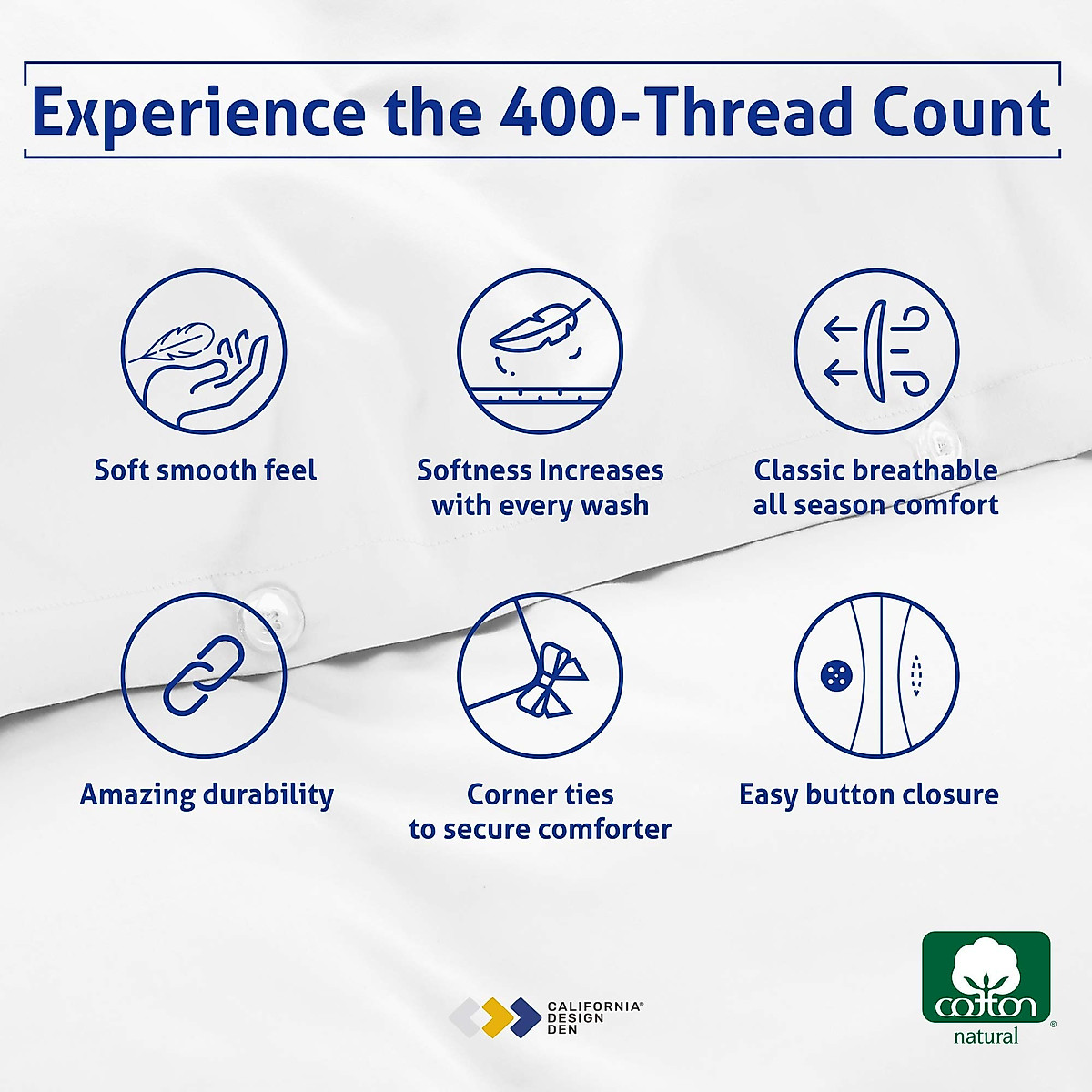 California Design Den King Size Duvet Cover Set, 400 Thread Count 100% Cotton Sateen, Soft Luxury Sateen Weave Comforter Cover and Two Pillow Shams, Button Closure and Corner Ties (Pink, King)