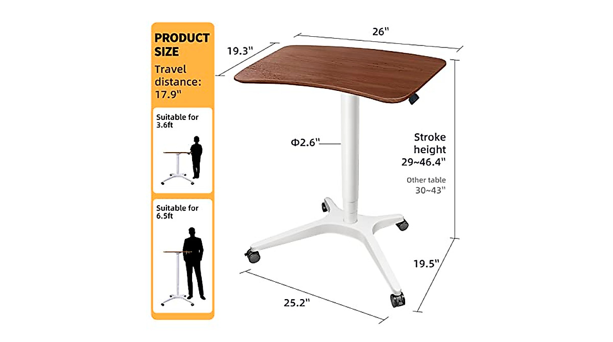 HAOOAH 47" Mobile Standing Desk - Adjustable Walnut Workspace
