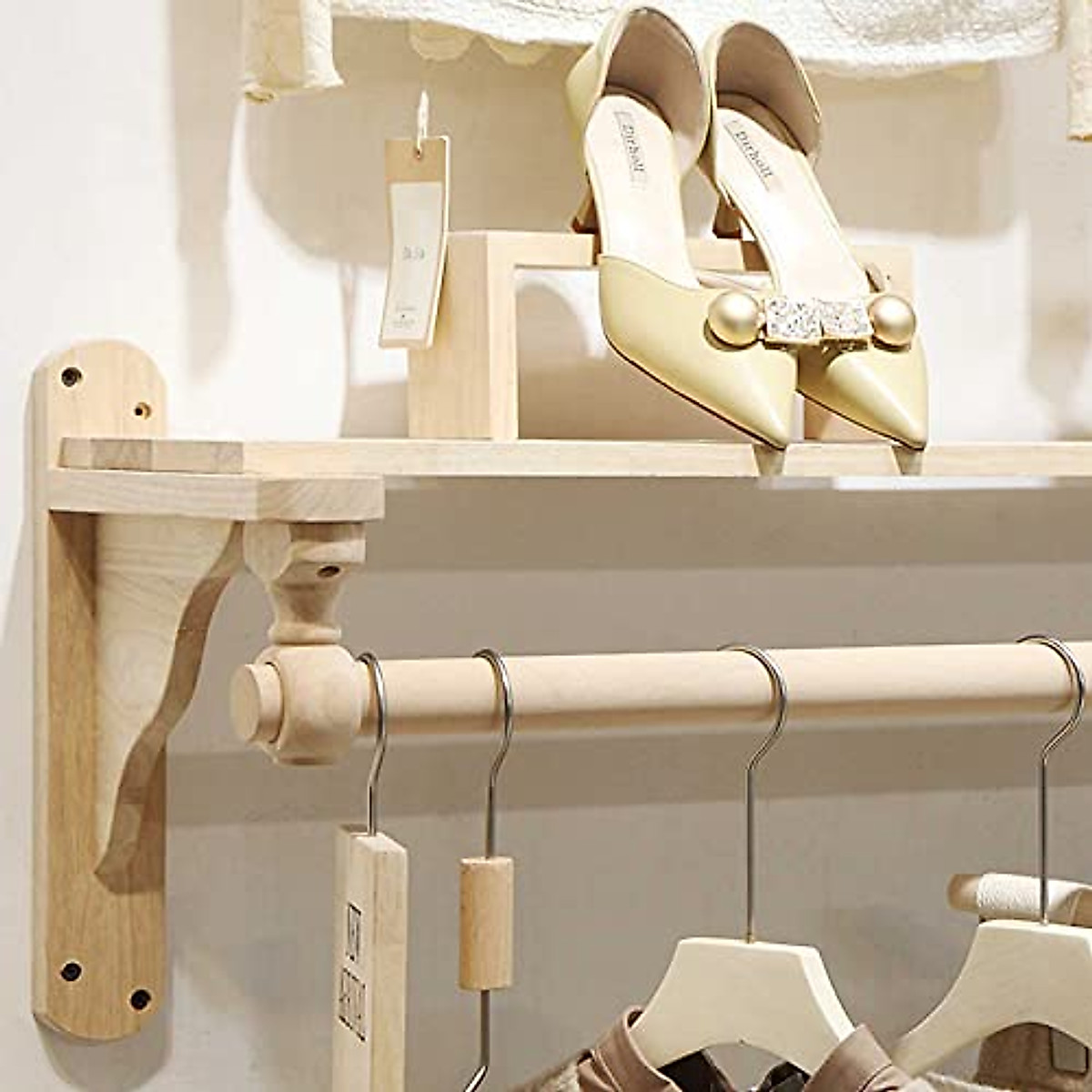 Wooden Hanging Rails for Clothes, Wall Hangers Display Rack Heavy Duty Clothing Rack Garment Shelf for Retail Store