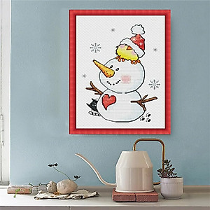 Christmas Snowman Stamped Cross Stitch Kits for Adults, Christmas Counted Pattern Needlepoint Kits Crafts Dimensions Cross-Stitch Stamped Kits Embroidery Kits Arts Craft Kits for Wall Art Gift