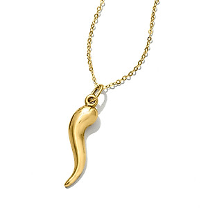 Canaria 10kt Yellow Gold Italian Horn Pendant Necklace. 16 inches