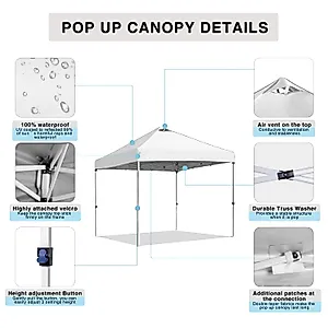 CAJECUS 8' x 8' Pop Up Canopy with Air Vent on The Top, Durable Easy Beach Canopy Tent, Waterproof Outdoor Canopy with 3 Adjustable Height, Roller Bag, 4 Sand Bags, 4 Ropes and 8 Stake