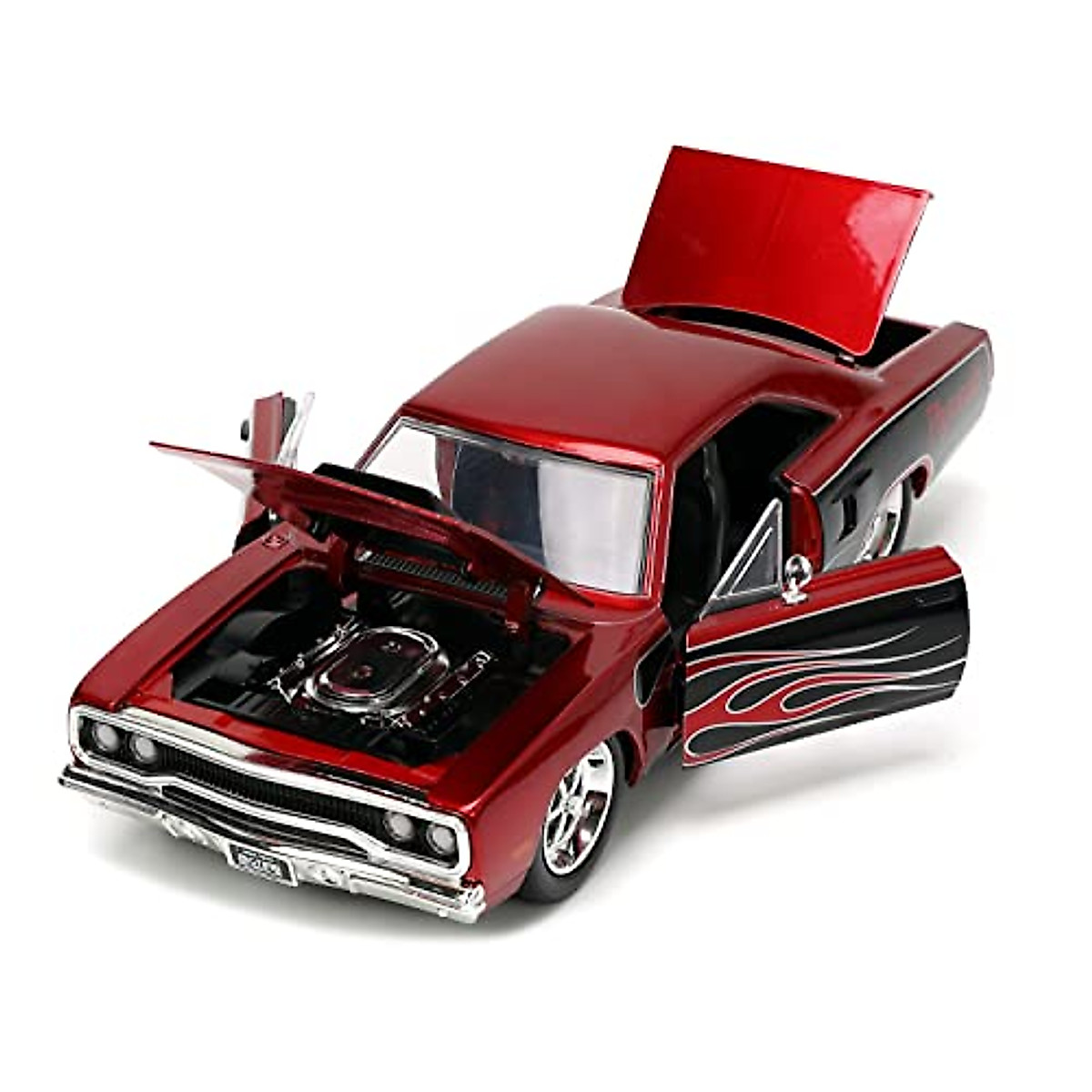 Jada Toys Big Time Muscle 1:24 1970 Plymouth Road Runner Die-cast Car Red/Black Flames, Toys for Kids and Adults