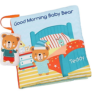 Teddy Bear Baby Book Toy Cloth Crinkle Books for Babies Infant Toddler, Chewing Toys 0-6-12 Months Activity Soft Mirror Toy Books for Baby Boy Girl Christmas Gifts Baby Shower 1-2-3 Years Old-Morning