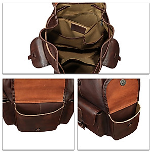 IVTG Genuine Leather Backpack Vintage Handmade High Capacity Leather Rucksack Casual Daypack Retro Knapsack Purse (Coffee)