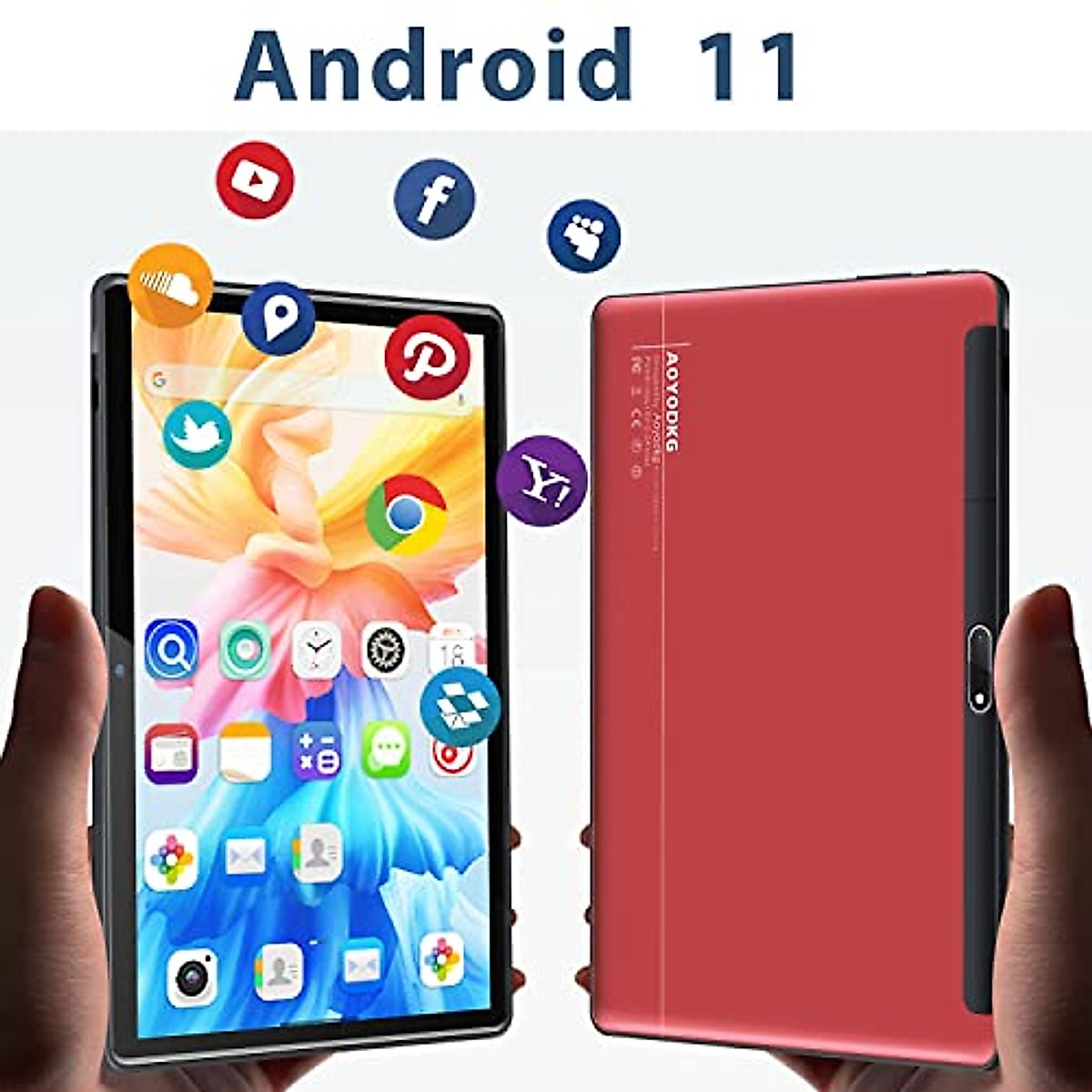 DUODUOGO Tablet with Keyboard, 2 in 1 Tablet 10 inch Android 11 Tablet, Quad-Core Processor, 64GB+4GB, 128GB Expandable, 2.4+5G WiFi, Dual Camera, 6000mAh, Bluetooth, FM (Red)